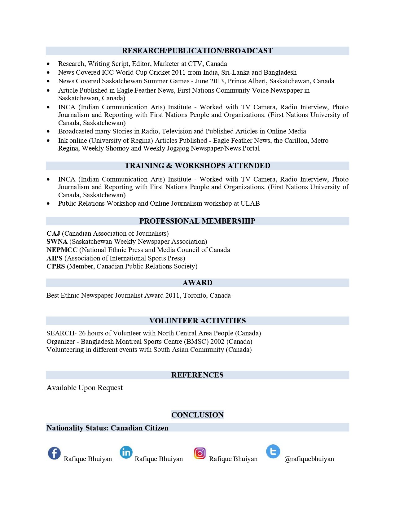 Resume - Rafique Bhuiyan